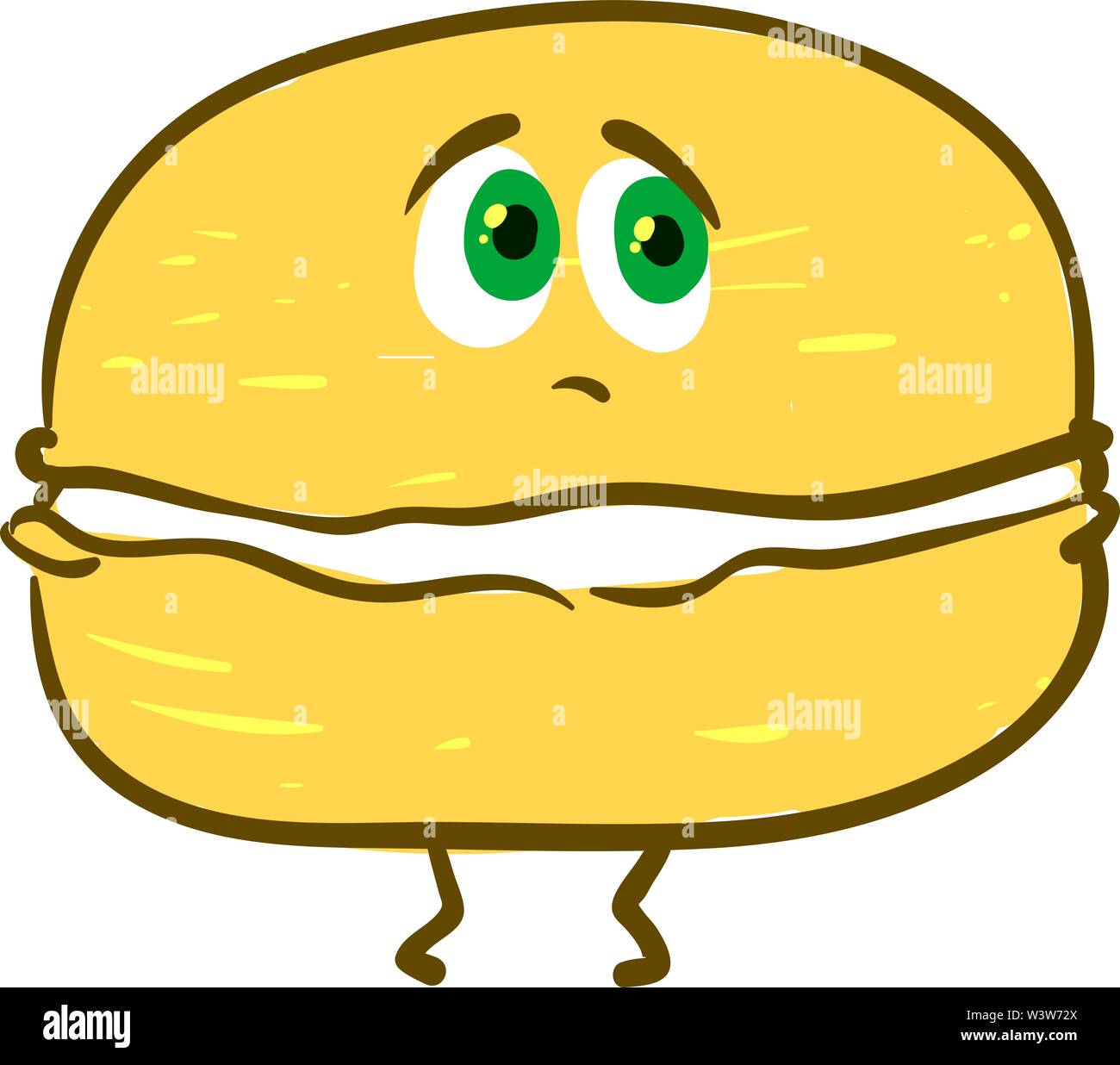 Sad yellow macaron, illustration, vector on white background Stock ...