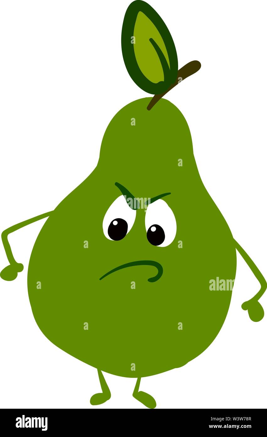 Angry green pear, illustration, vector on white background Stock Vector ...