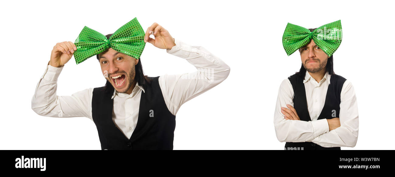 The man with big green bow tie in funny concept Stock Photo - Alamy
