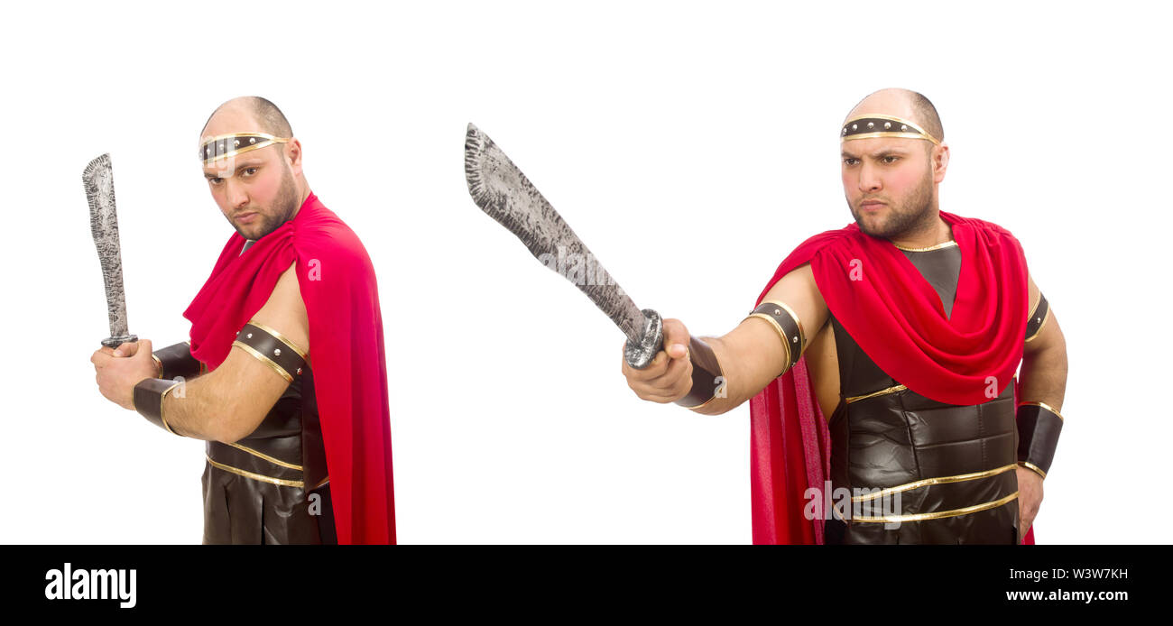 The gladiator holding sword isolated on white Stock Photo - Alamy