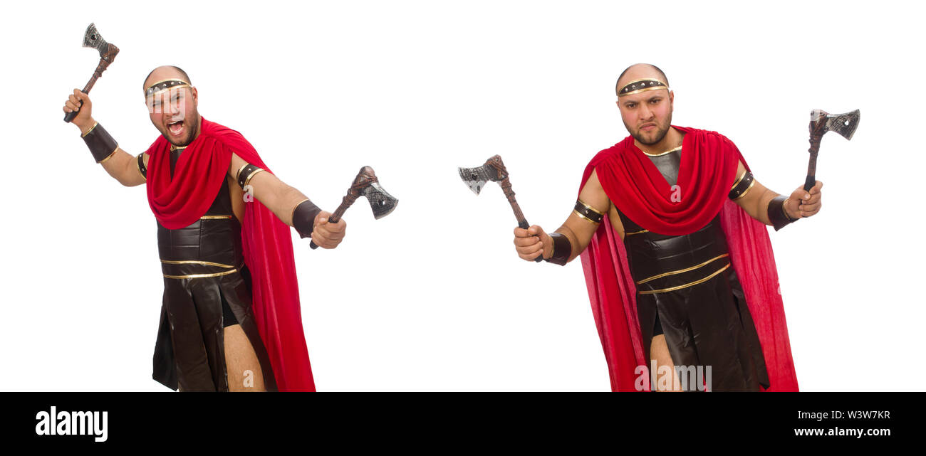 The gladiator with hatchet isolated on white Stock Photo - Alamy