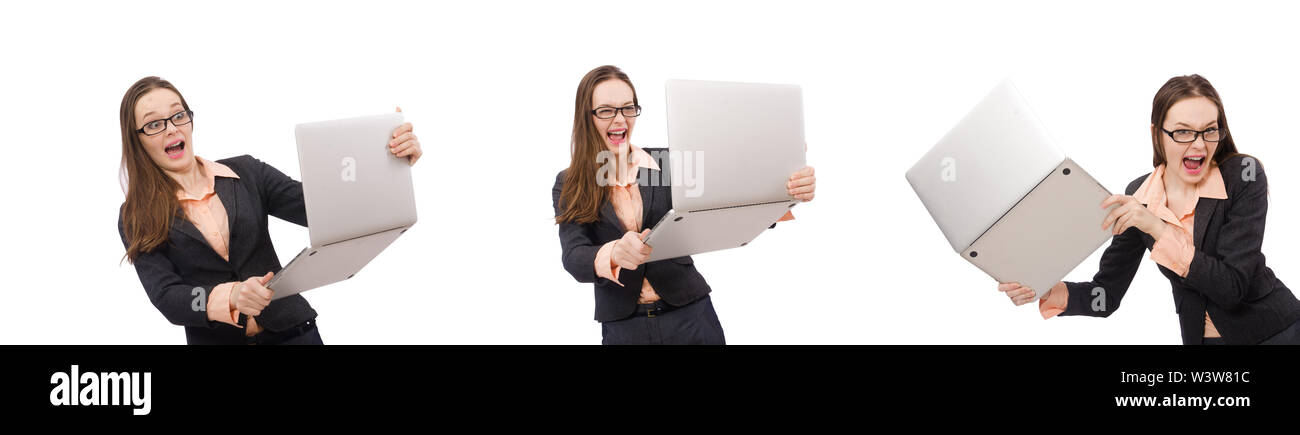The working lady with laptop isolated on white Stock Photo - Alamy