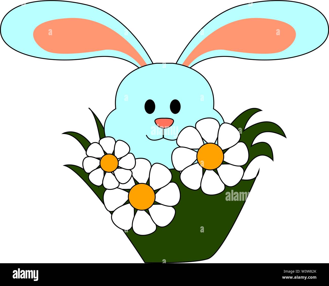 Bunny with flowers, illustration, vector on white background Stock ...