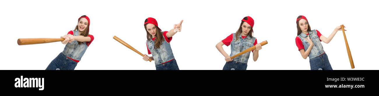 The pretty girl holding baseball bat isolated on white Stock Photo - Alamy