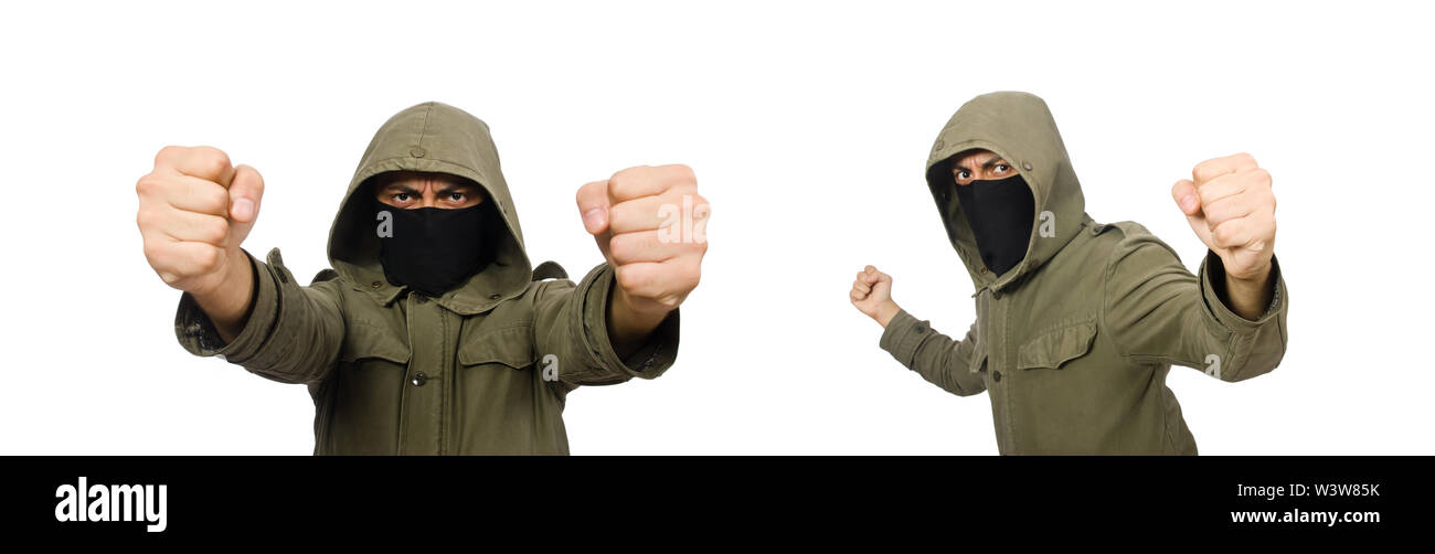 The criminal wearing mask isolated on white Stock Photo - Alamy