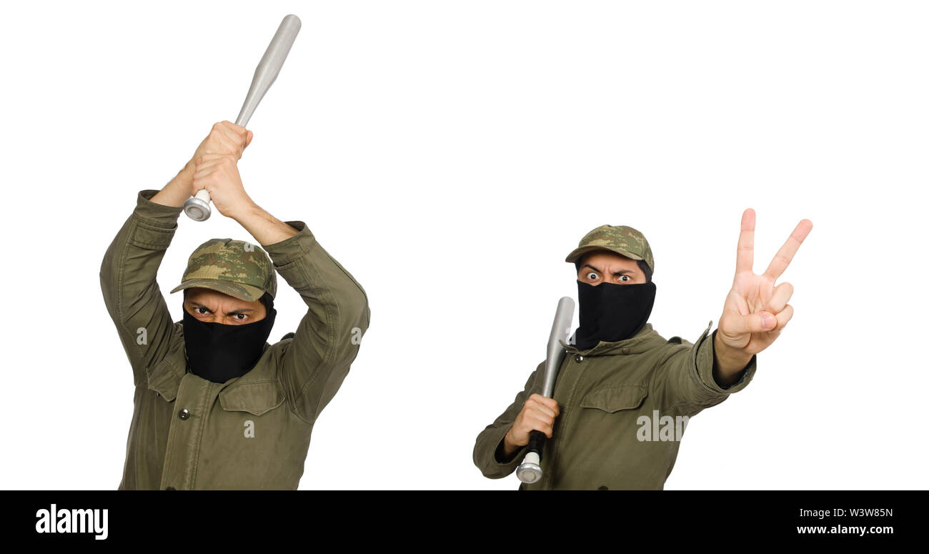 The funny man with baseball bat isolated on white Stock Photo - Alamy
