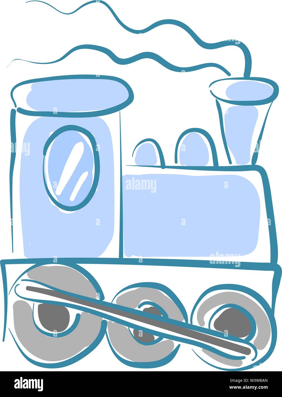 Blue train drawing, illustration, vector on white background Stock ...