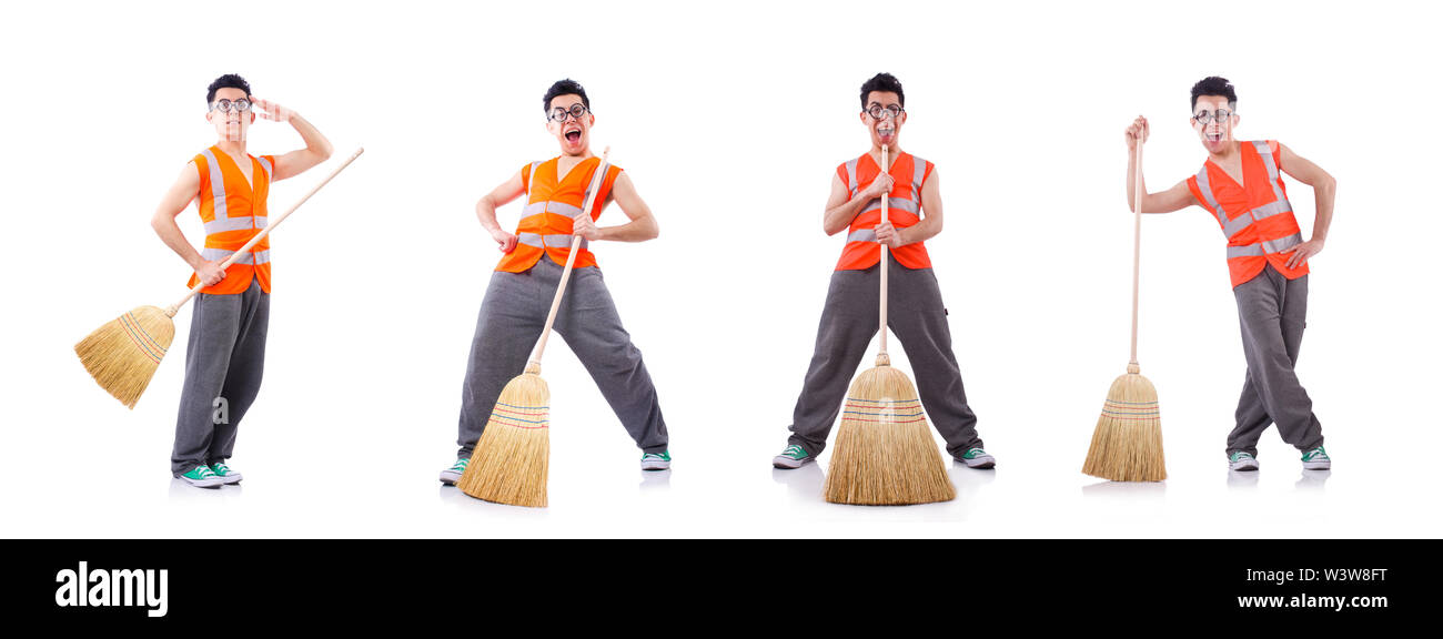 The funny janitor isolated on white Stock Photo - Alamy