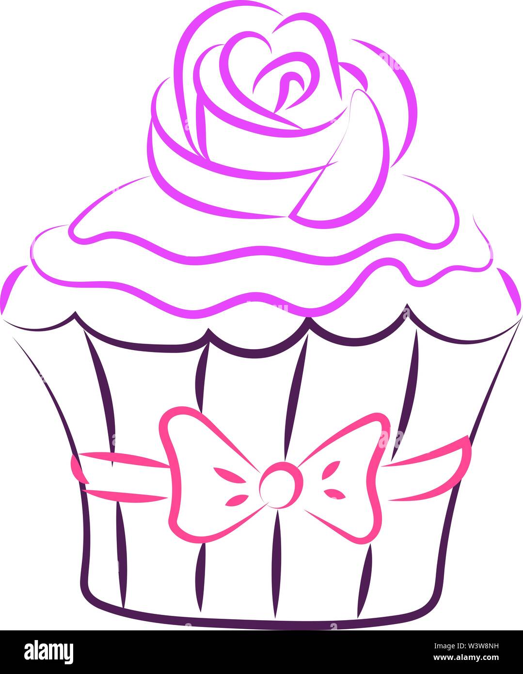 Cupcake with rose drawing, illustration, vector on white background ...