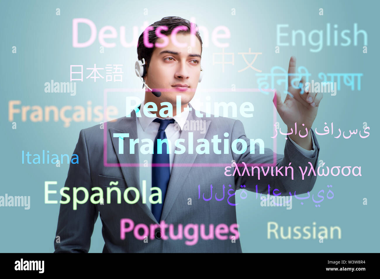 The concept of real time translation from foreign language Stock Photo ...