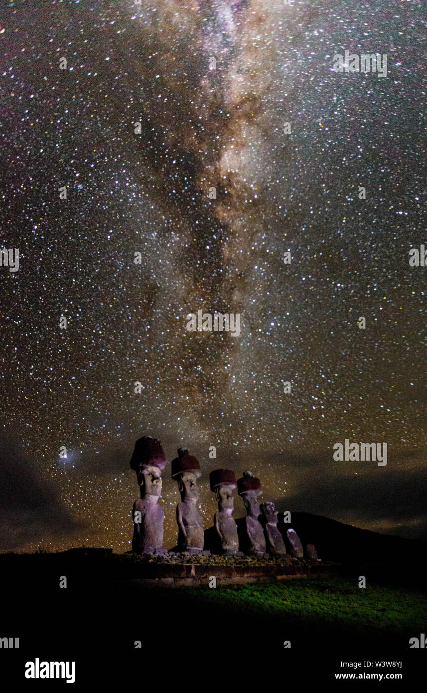 Moai under milky way on easter island Stock Photo - Alamy