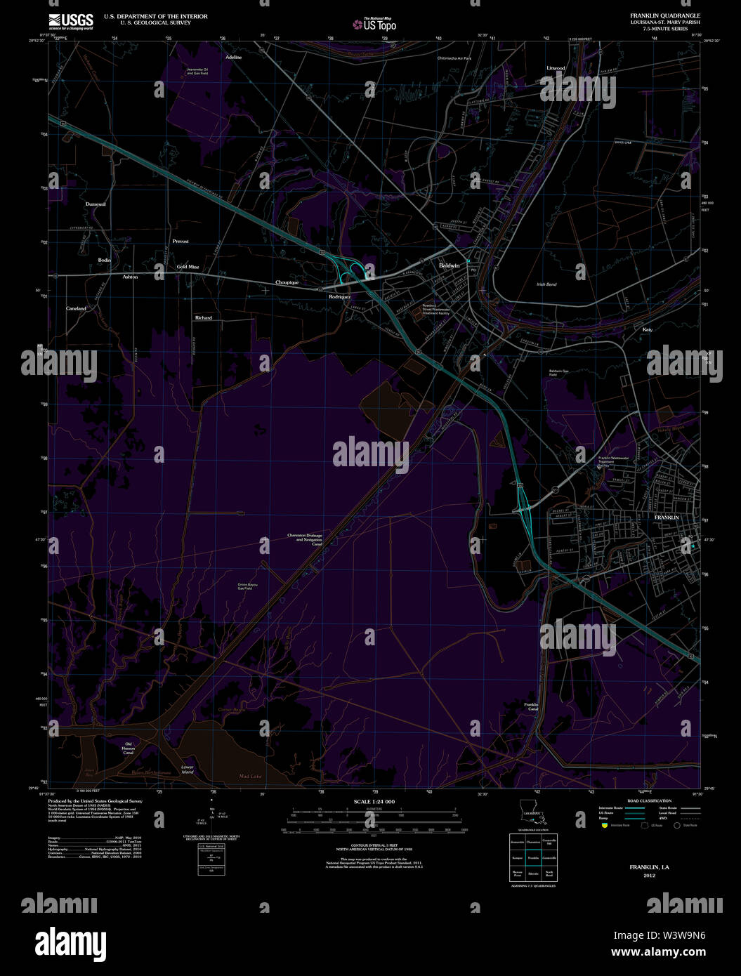 USGS TOPO Map Louisiana LA Franklin 20120326 TM Inverted Restoration ...