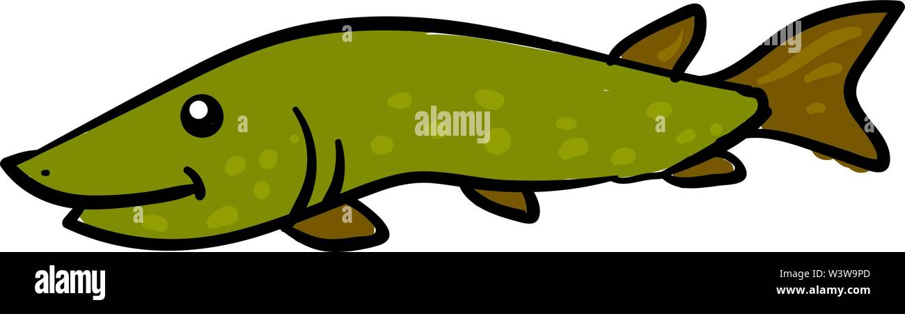 Happy green pike, illustration, vector on white background Stock Vector ...
