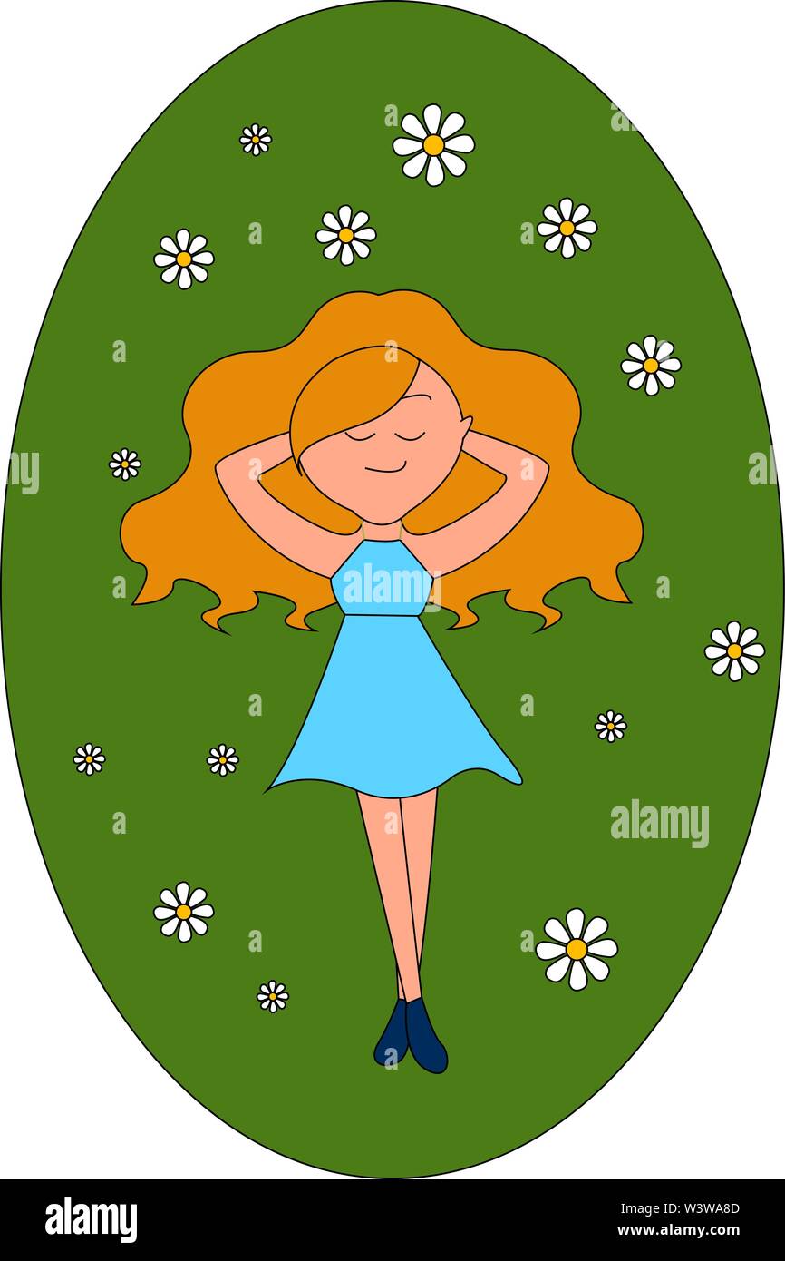 Girl Laying In Grass Drawing