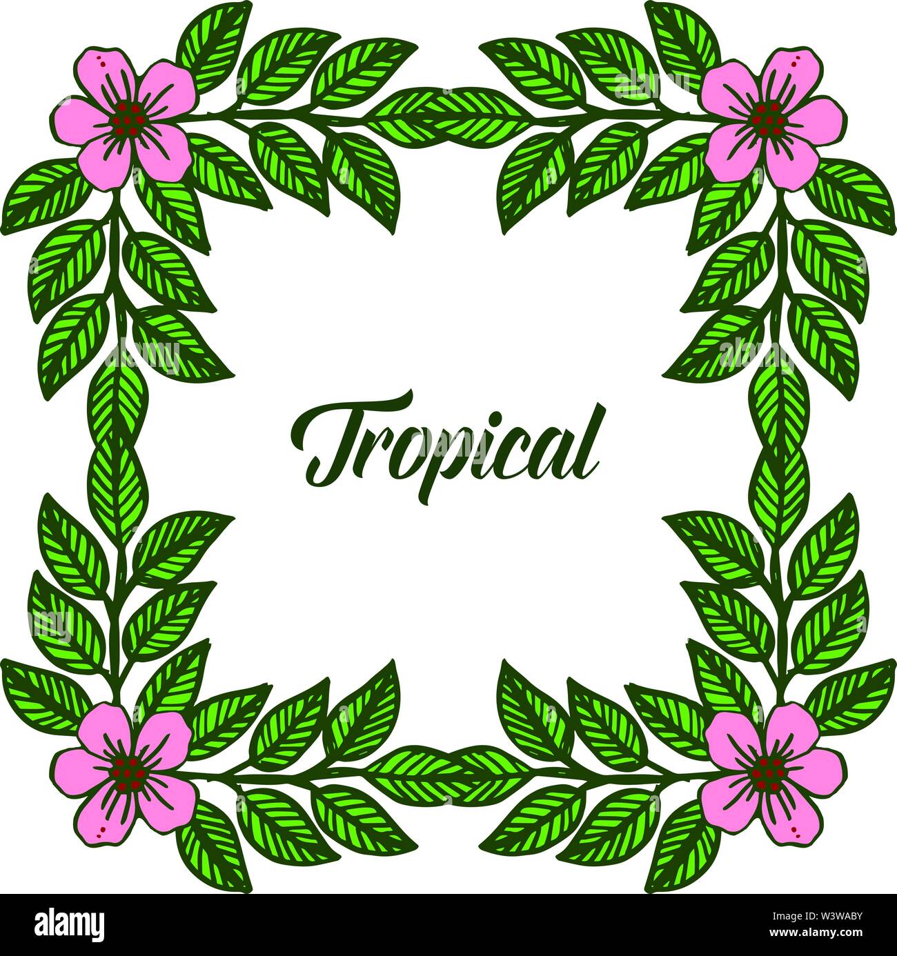 Card design tropical with beautiful leaf wreath frame. Vector ...