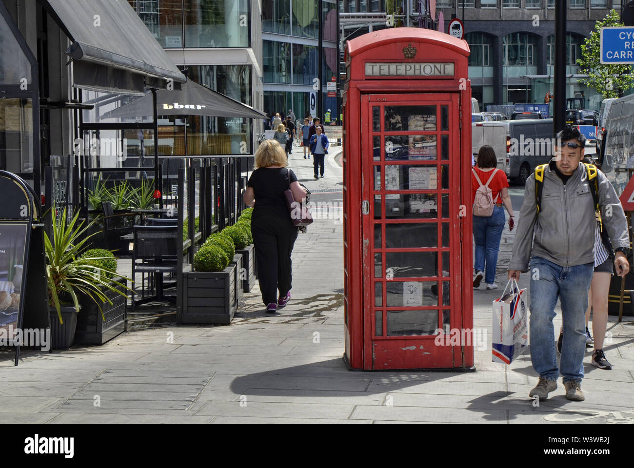 London, United Kingdom, June 2018. London's telephone booths are one of ...