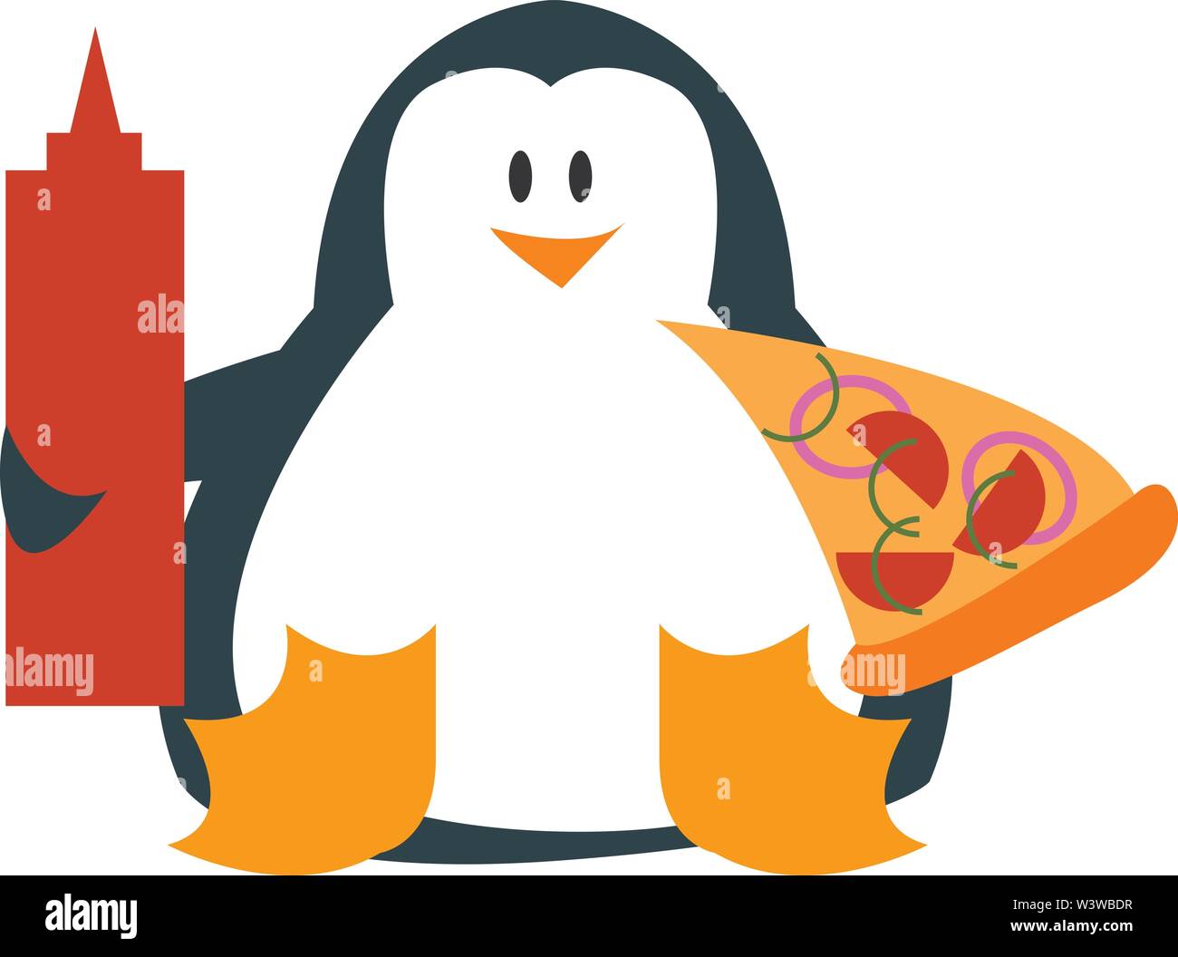 Penguin with pizza, illustration, vector on white background Stock ...