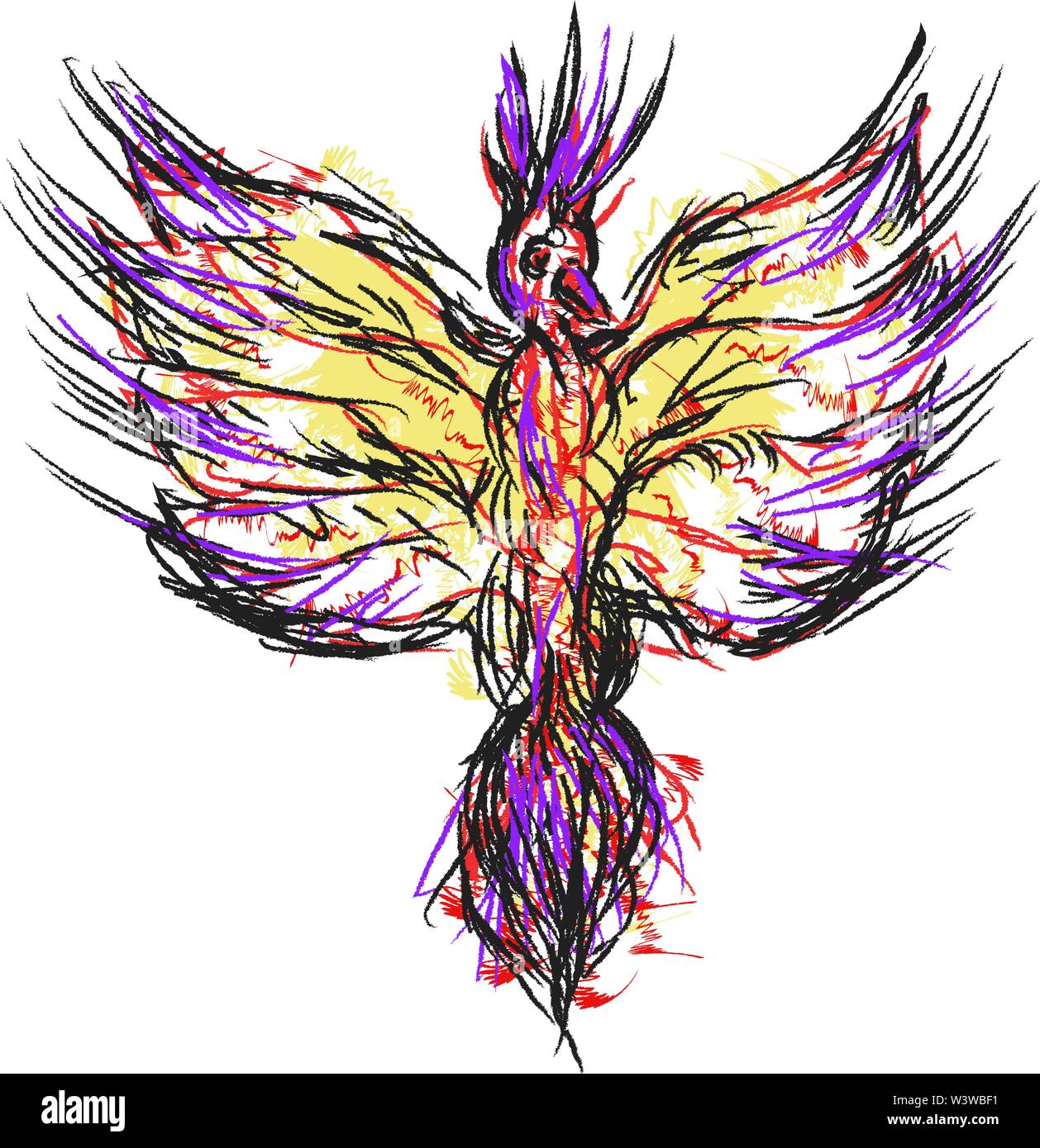 Phoenix drawing, illustration, vector on white background Stock Vector ...
