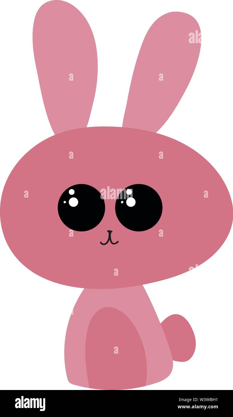 Pink bunny with cute eyes, illustration, vector on white background ...