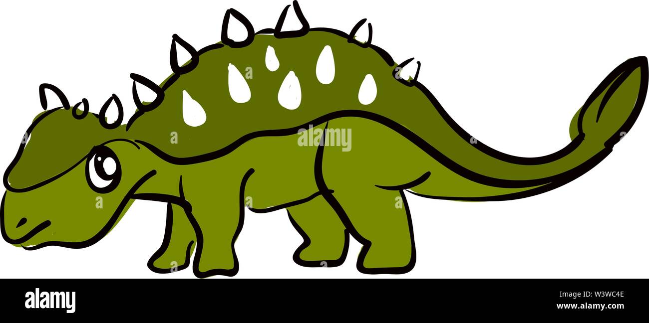 Sad green dinosaur, illustration, vector on white background Stock ...