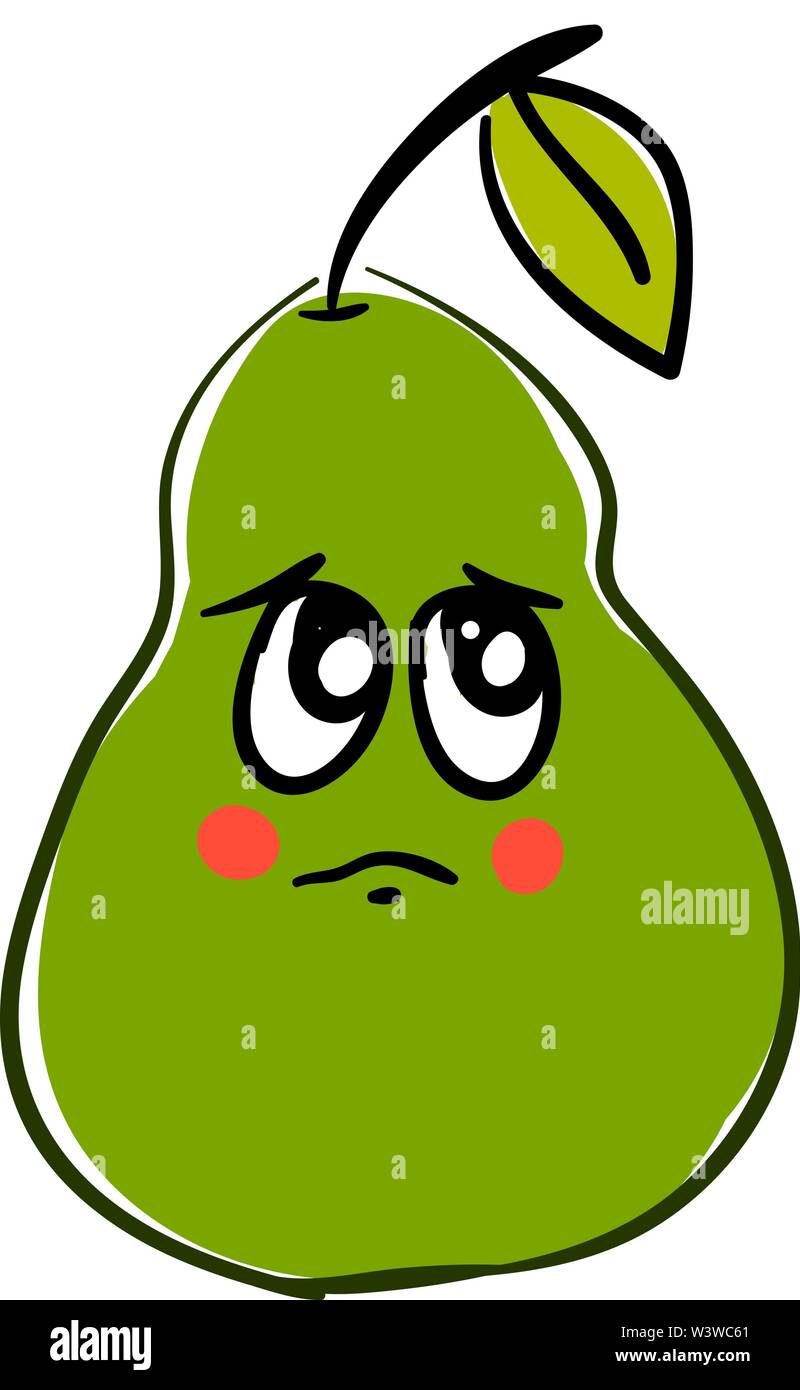 Sad green pear, illustration, vector on white background Stock Vector ...