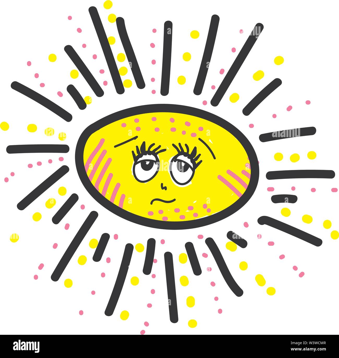 Sad sun with eyes, illustration, vector on white background Stock ...