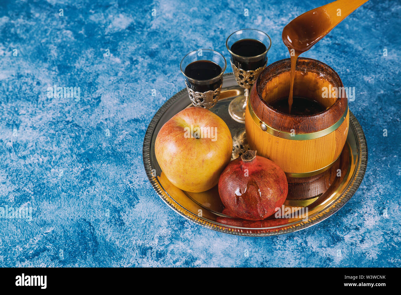 Honey, apple and pomegranate for traditional holiday symbols rosh ...