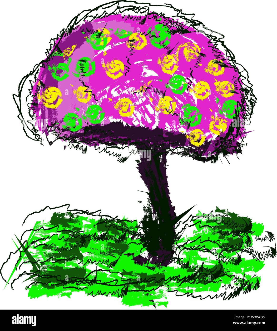 Tree drawing, illustration, vector on white background Stock Vector ...