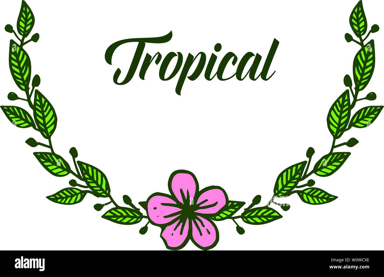 Tropical, shape round leaf flower frame. Vector illustration Stock ...