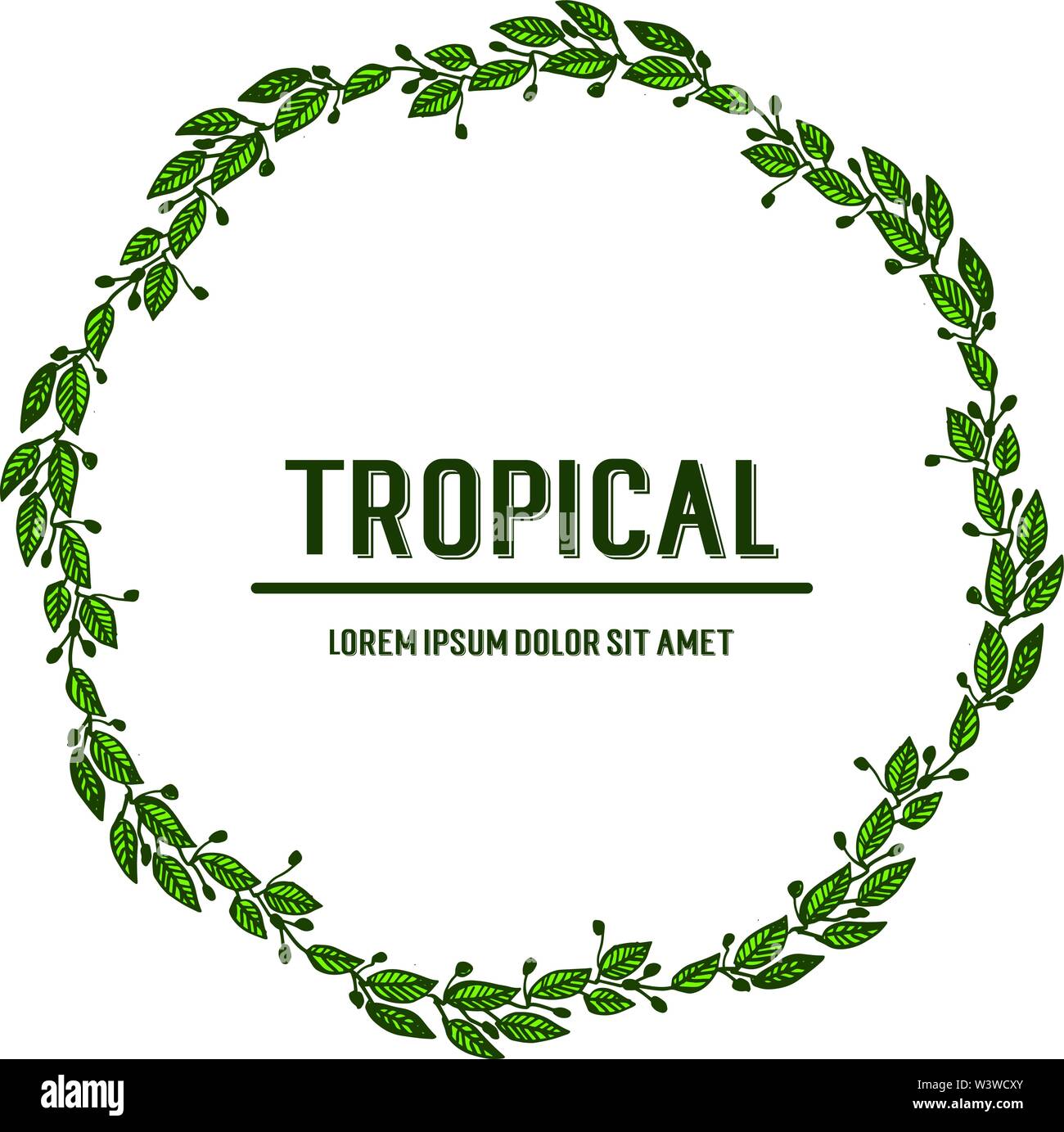 Tropical, shape round leaf flower frame. Vector illustration Stock ...