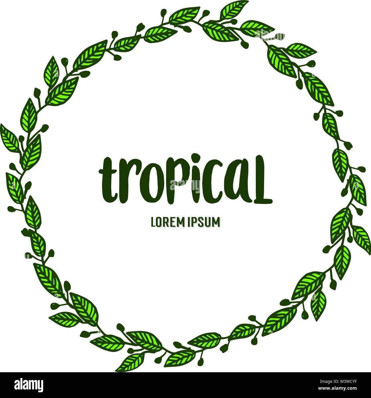 Tropical, shape round leaf flower frame. Vector illustration Stock ...