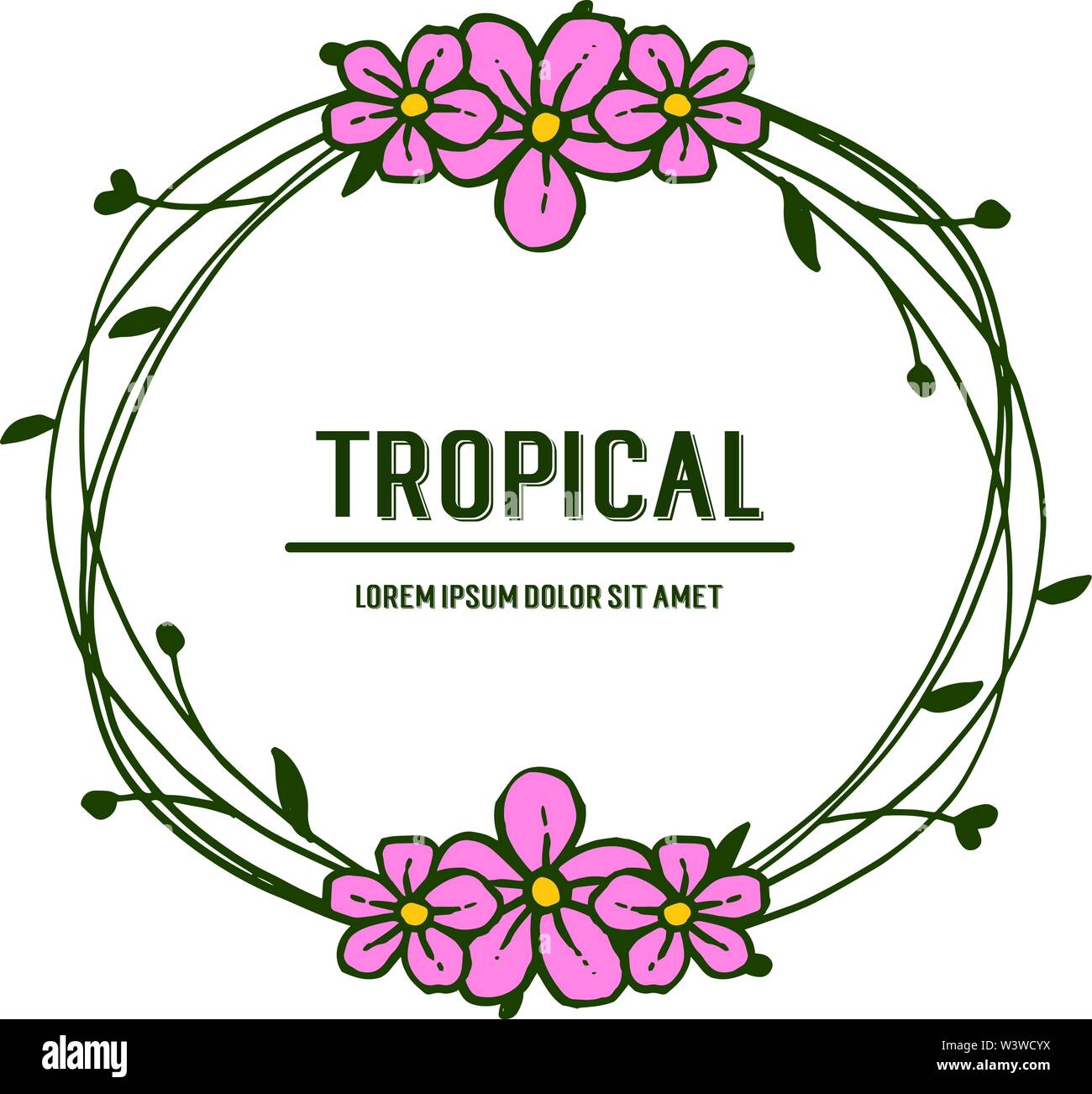 Tropical, shape round leaf flower frame. Vector illustration Stock ...