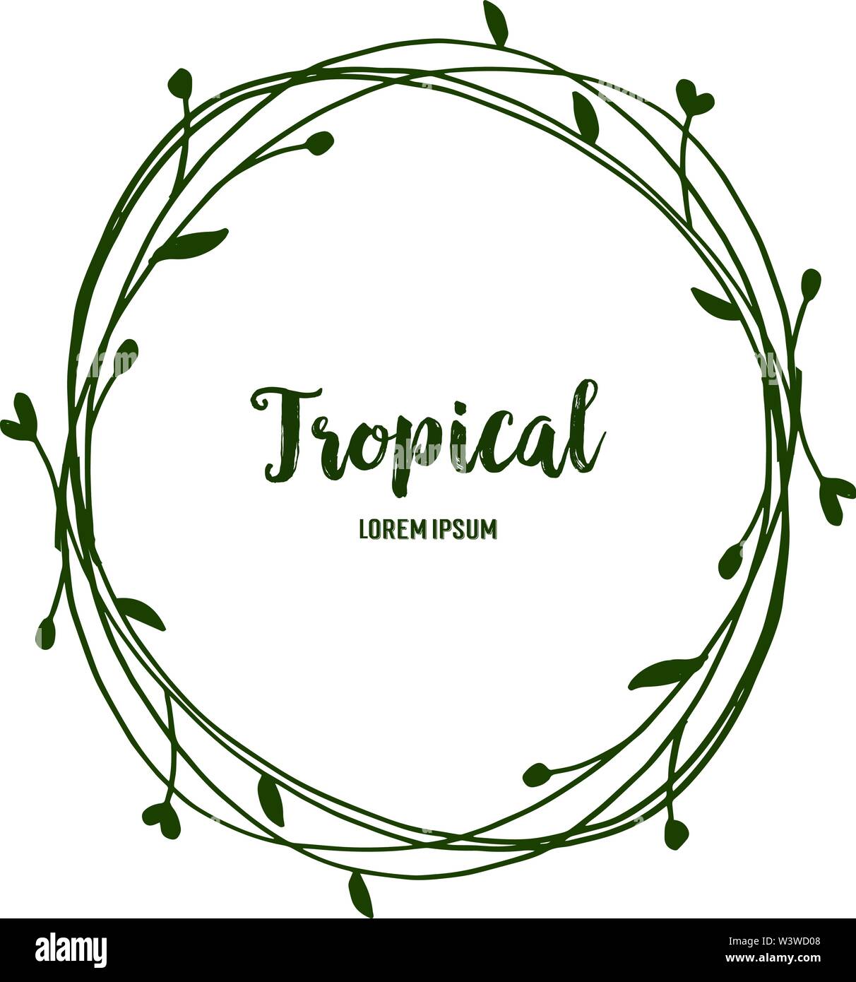 Tropical, shape round leaf flower frame. Vector illustration Stock ...