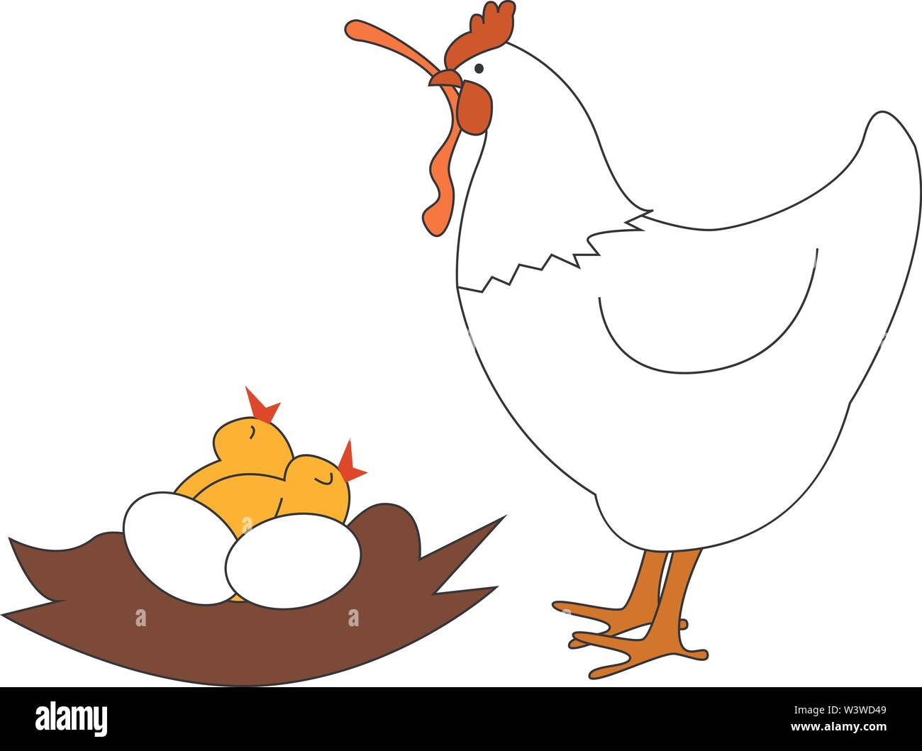 Chicken with worm, illustration, vector on white background Stock ...