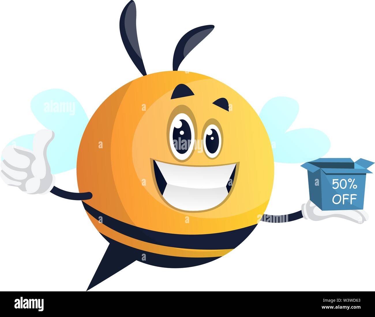 Yellow smiling bee, 50% sale, illustration, vector on white background ...
