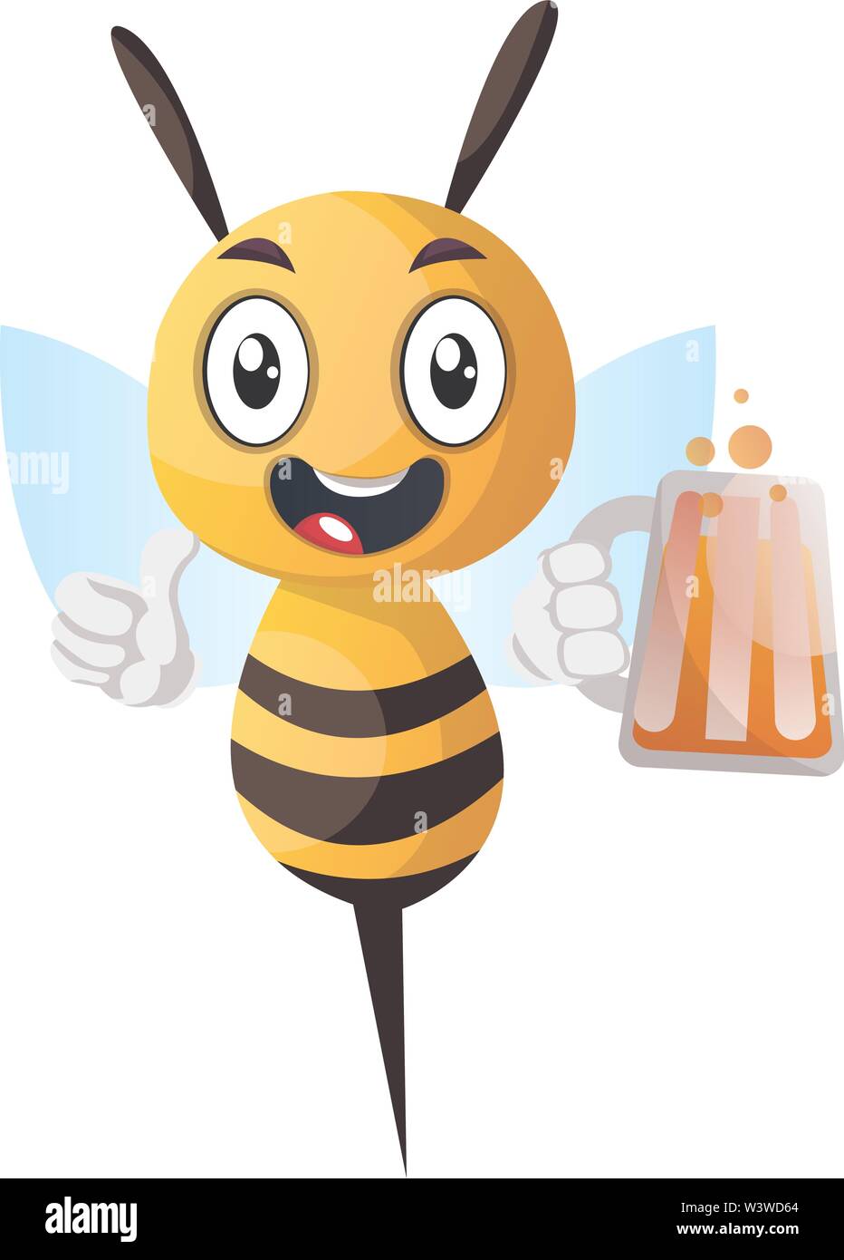 Bee holding a drink, bee holding a beer, illustration, vector on white ...