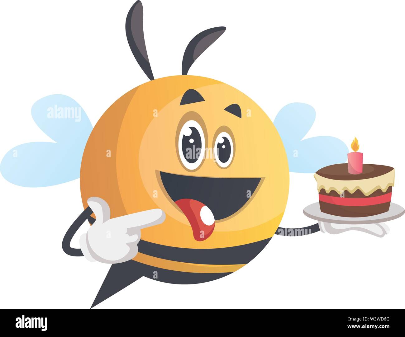 Bee holding a cake, bee pointing on the cake, illustration, vector on ...