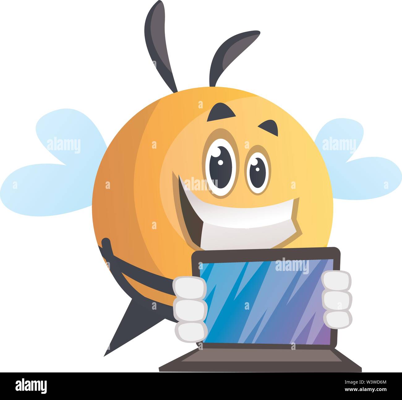 Bee holding a laptop, bee playing on laptop, illustration, vector on ...
