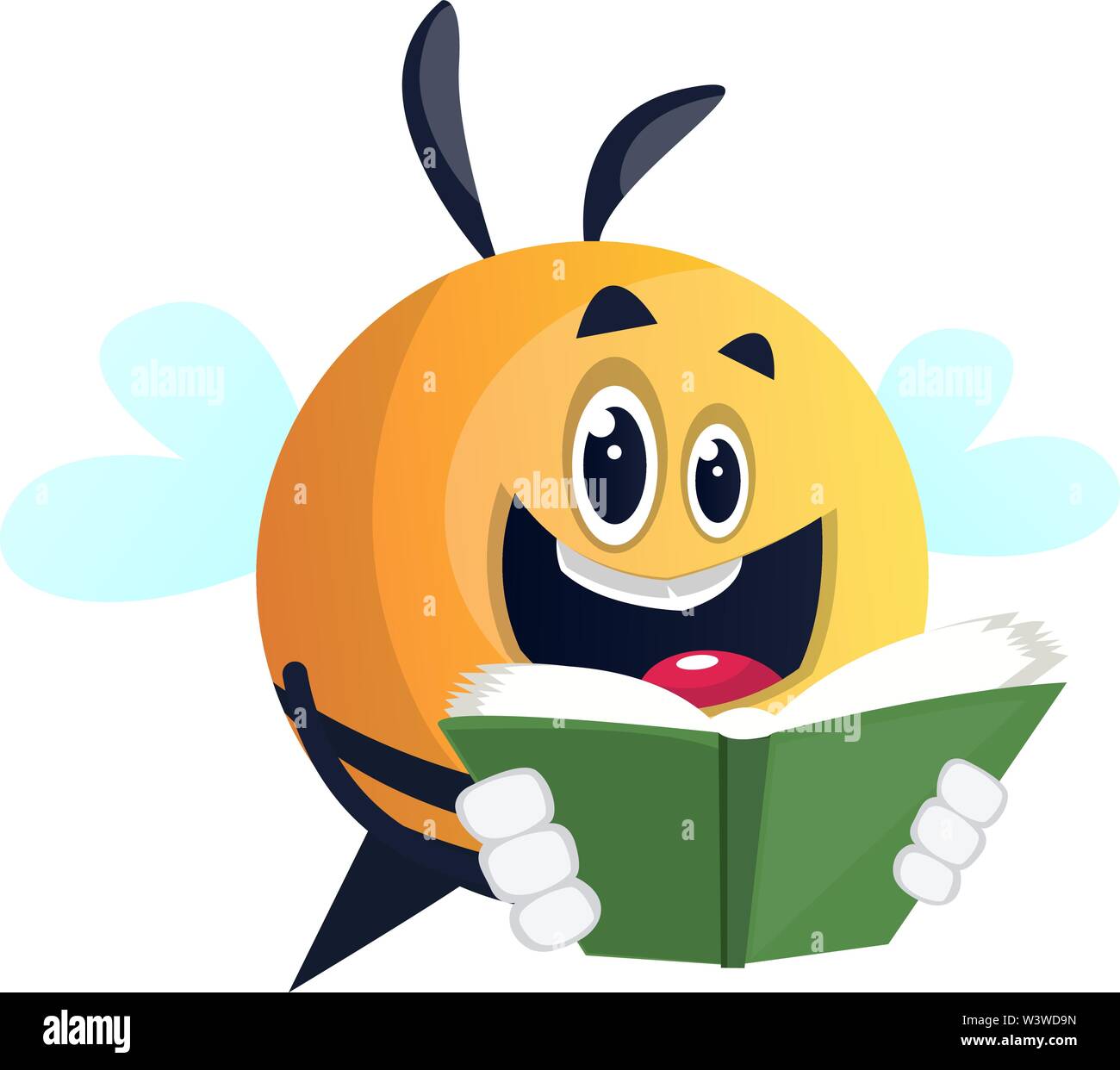 Bee reading a book, illustration, vector on white background Stock ...