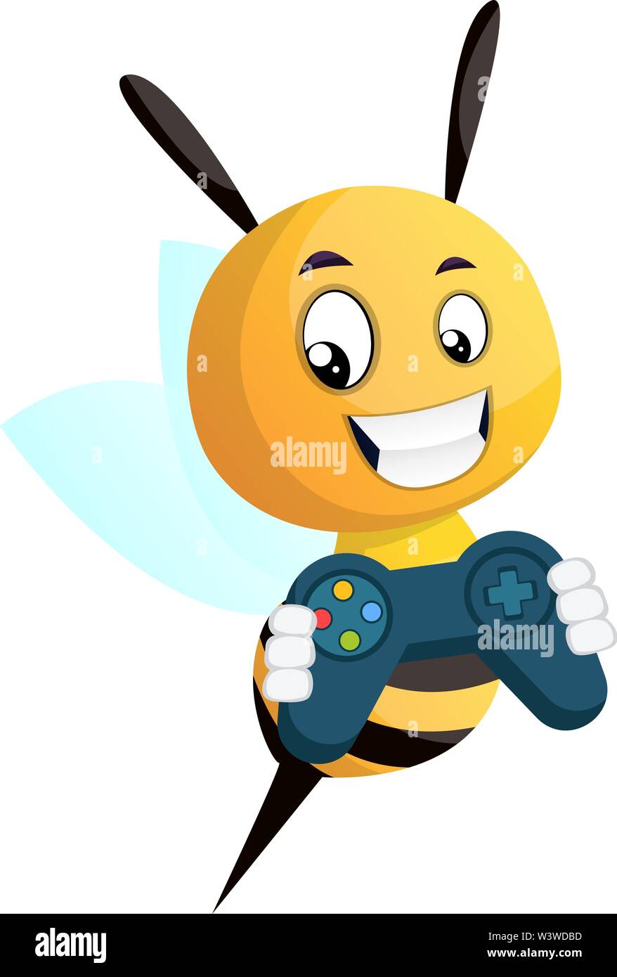 Bee holding joystick, illustration, vector on white background Stock ...