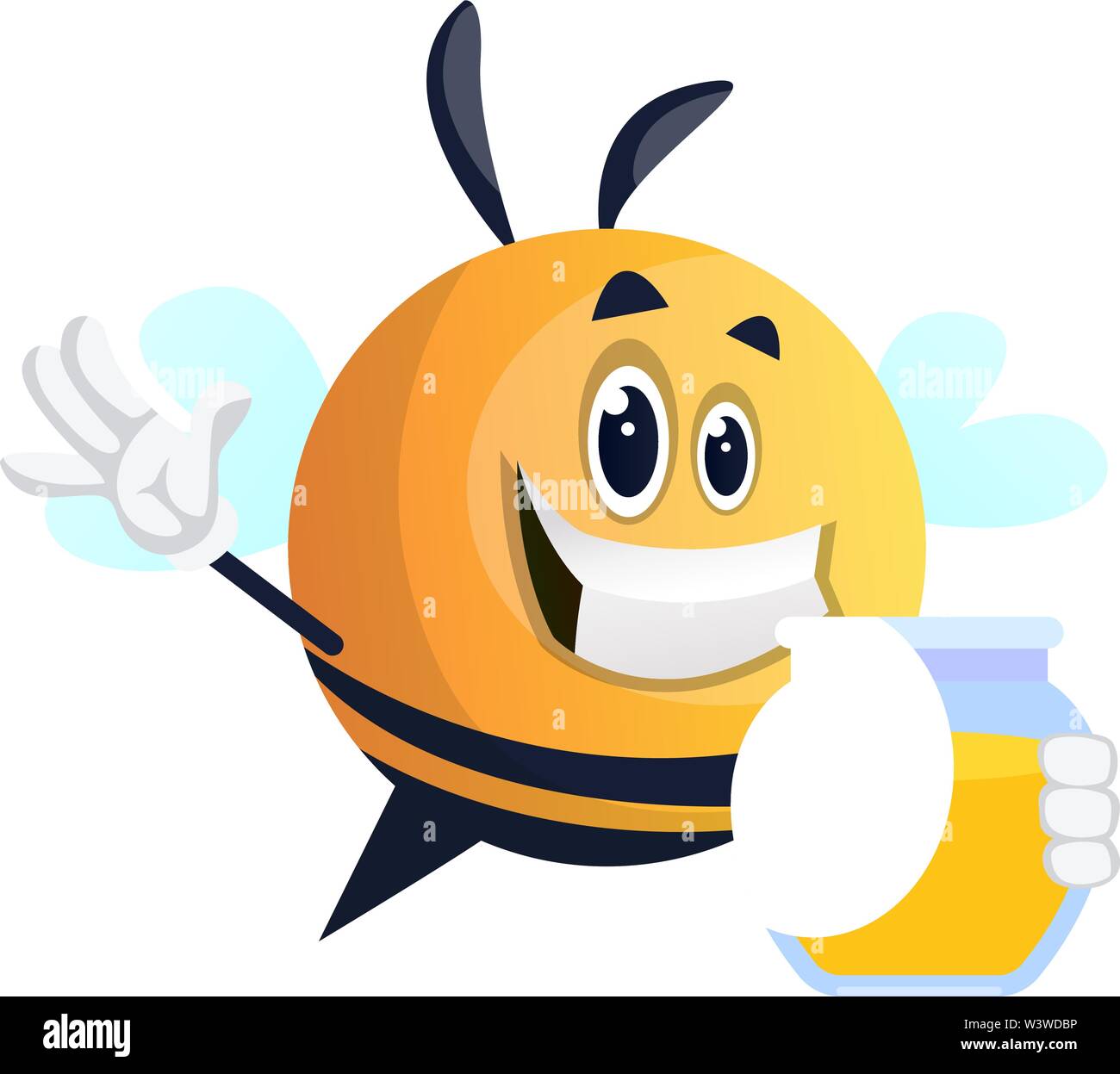Bee waving and holding honey jar, illustration, vector on white ...