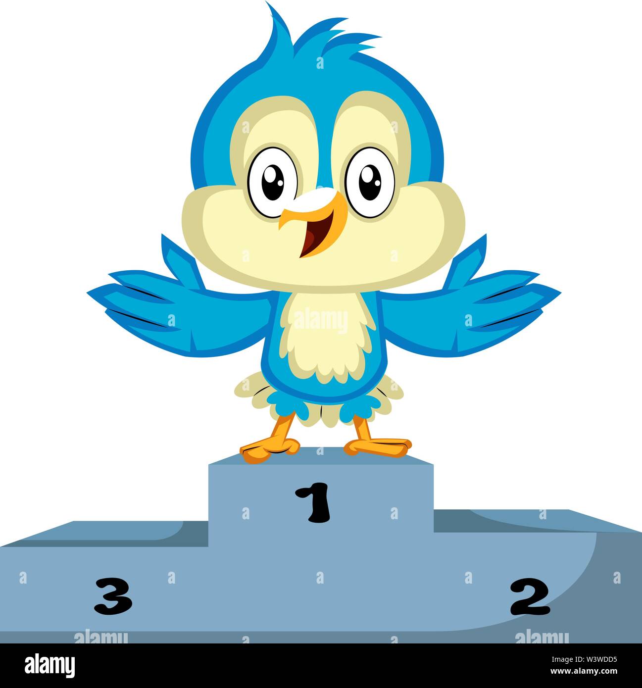 Blue bird is standing on the winner stand, illustration, vector on ...