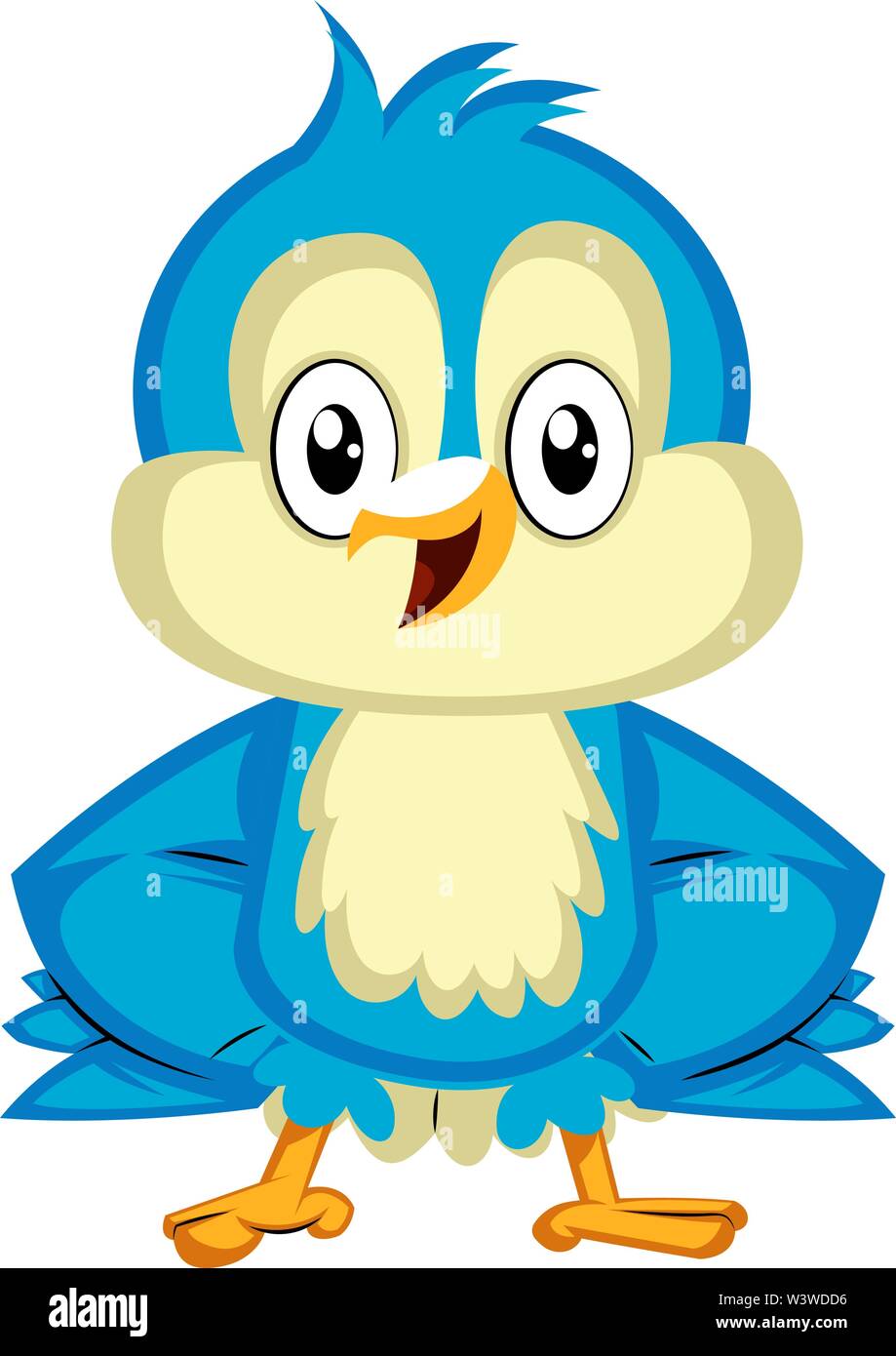 Blue bird is standing with his wings on hips, illustration, vector on ...