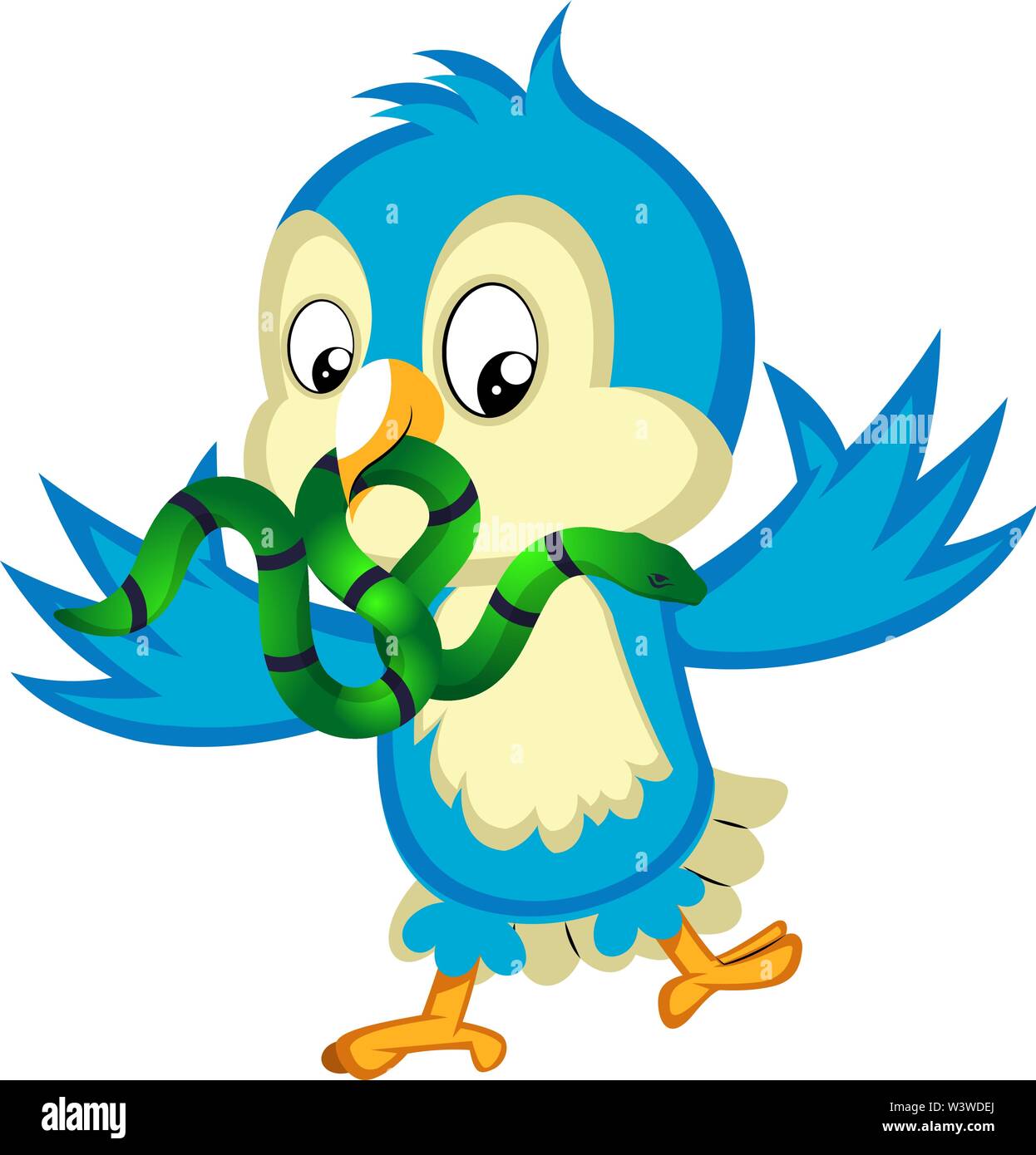 Blue bird holds a snake, illustration, vector on white background Stock ...