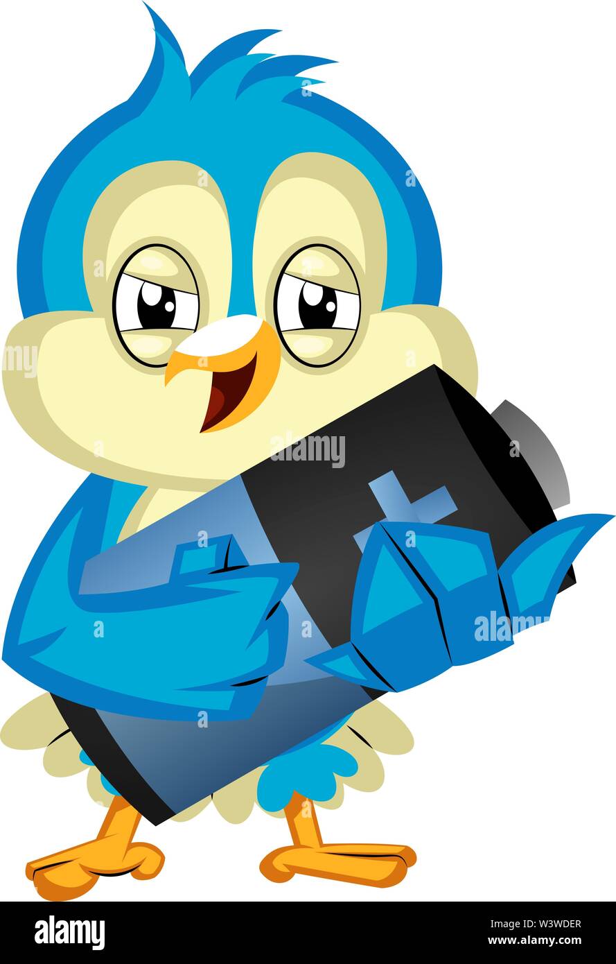 Blue bird is holding a battery, illustration, vector on white ...