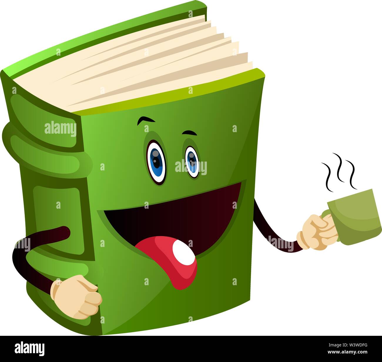 Cartoon book character is holding mug, illustration, vector on white ...