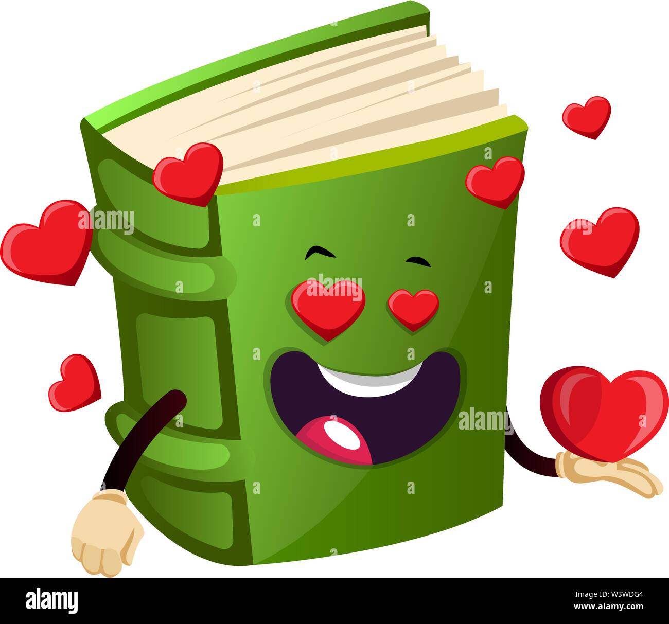 Cartoon book character is holding heart, illustration, vector on white ...