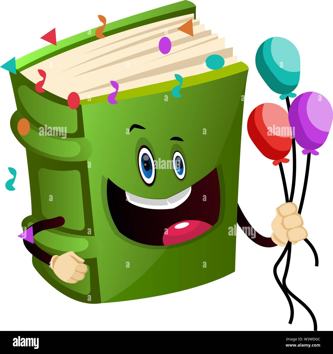 Cartoon book character is holding balloons, illustration, vector on ...