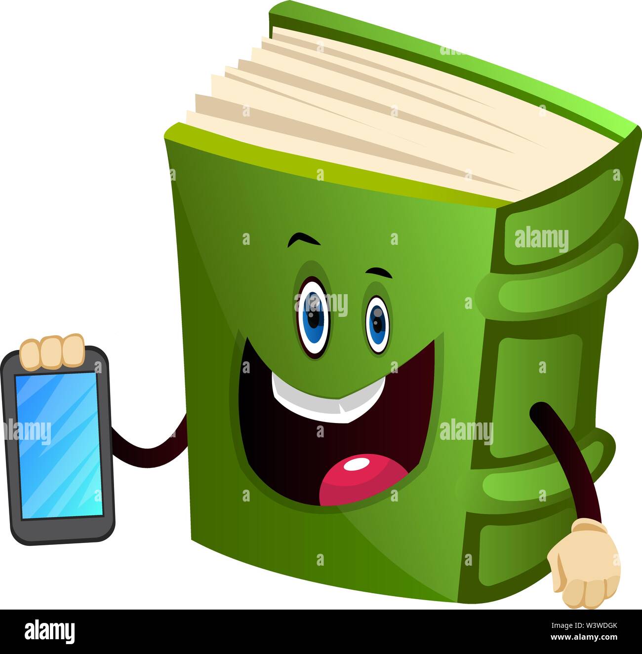 Cartoon book character is holding mobile phone, illustration, vector on ...