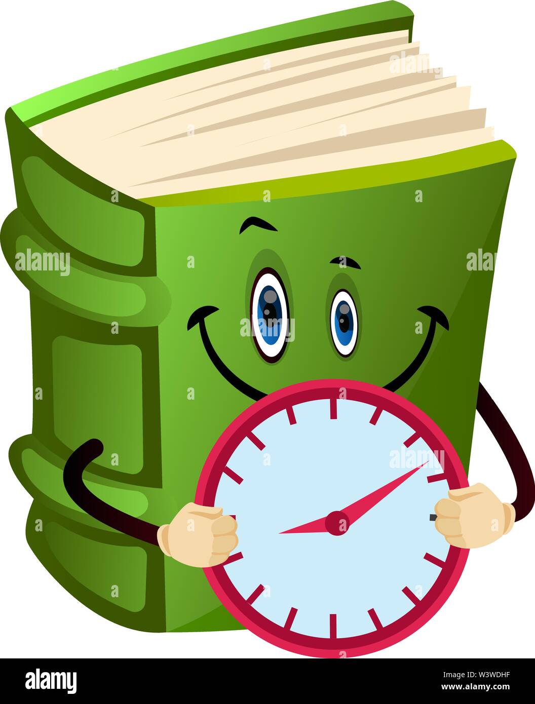 Cartoon book character is holding clock, illustration, vector on white ...